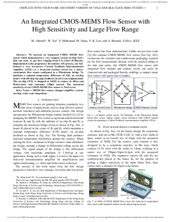 Pdf Integrated Cmos Mems Flow Sensor With High Sensitivity And Large