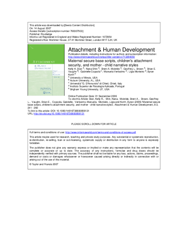 (PDF) Maternal secure base scripts, children's attachment security, and ...