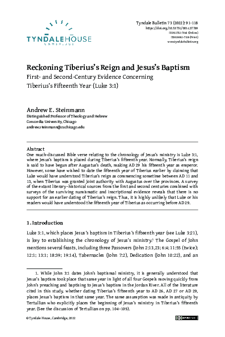 (PDF) Reckoning Tiberius’s Reign and Jesus’s Baptism: First- and Second-Century Evidence ...