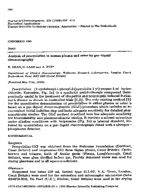 (PDF) Analysis of procyclidine in human plasma and urine by gas—liquid ...