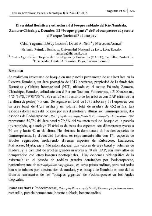 (PDF) Diversidad florística y estructura del bosque nublado del Río ...