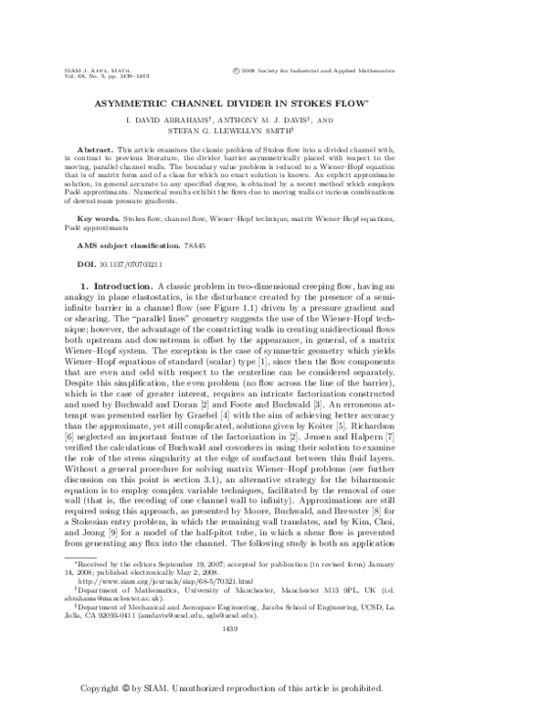 (PDF) Asymmetric Channel Divider in Stokes Flow