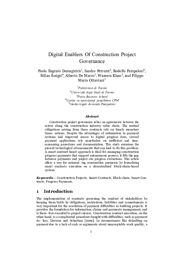 (PDF) Digital Enablers Of Construction Project Governance