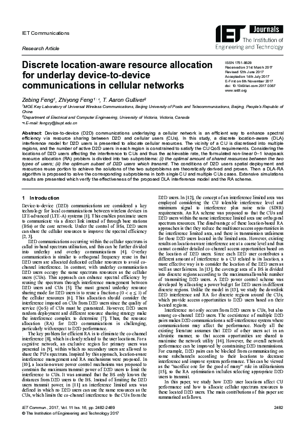 (PDF) Discrete Location-aware Resource Allocation for Underlay Device ...