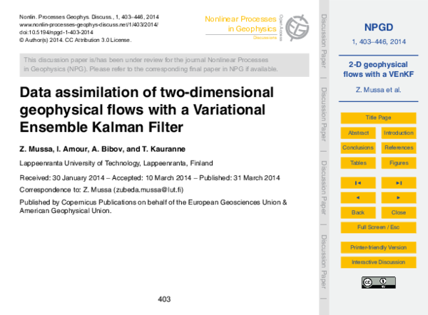 Pdf Data Assimilation Of Two Dimensional Geophysical Flows With A Variational Ensemble Kalman