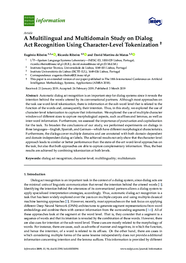 (PDF) A Multilingual and Multidomain Study on Dialog Act Recognition Using Character-Level ...