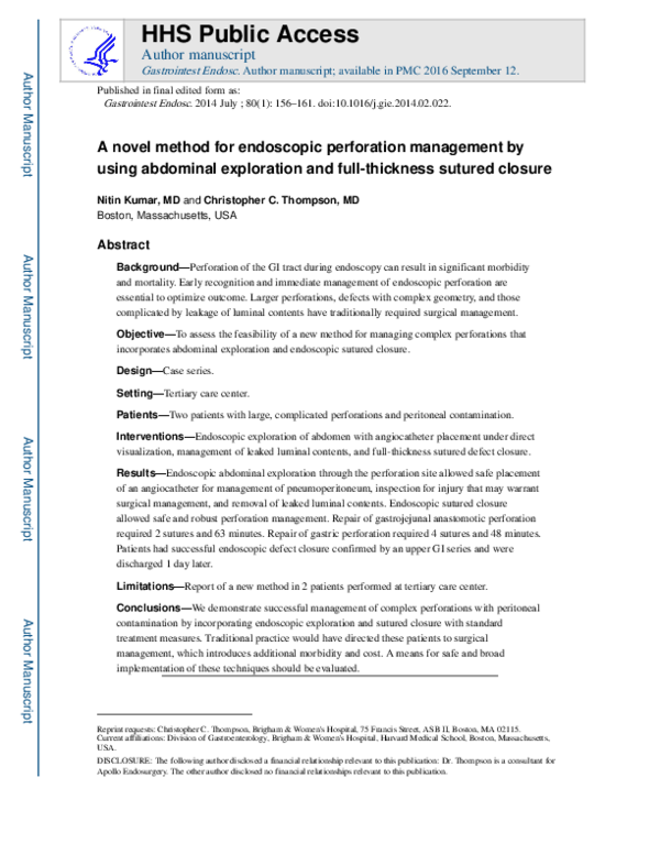 (PDF) A novel method for endoscopic perforation management by using ...