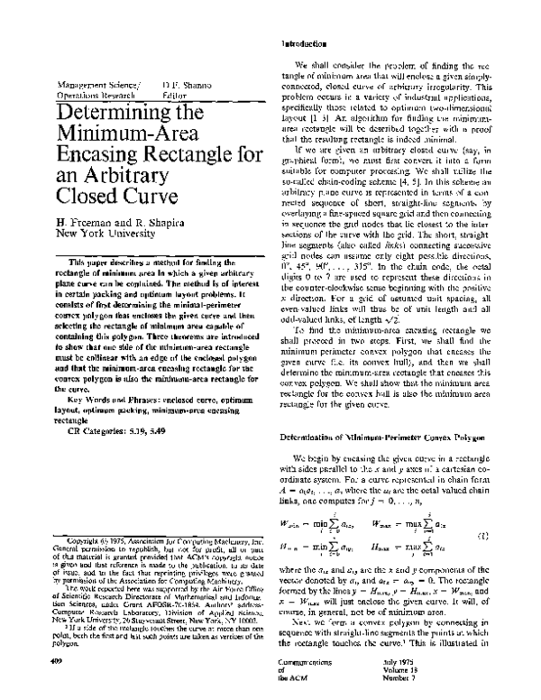 Pdf Determining The Minimum Area Encasing Rectangle For An Arbitrary