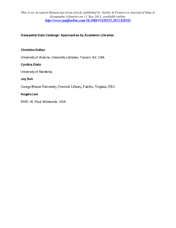 (PDF) Geospatial Data Catalogs: Approaches by Academic Libraries