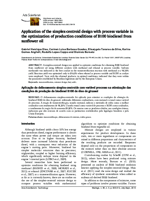 Pdf Application Of The Simplex Centroid Design With Process Variable In The Optimization Of