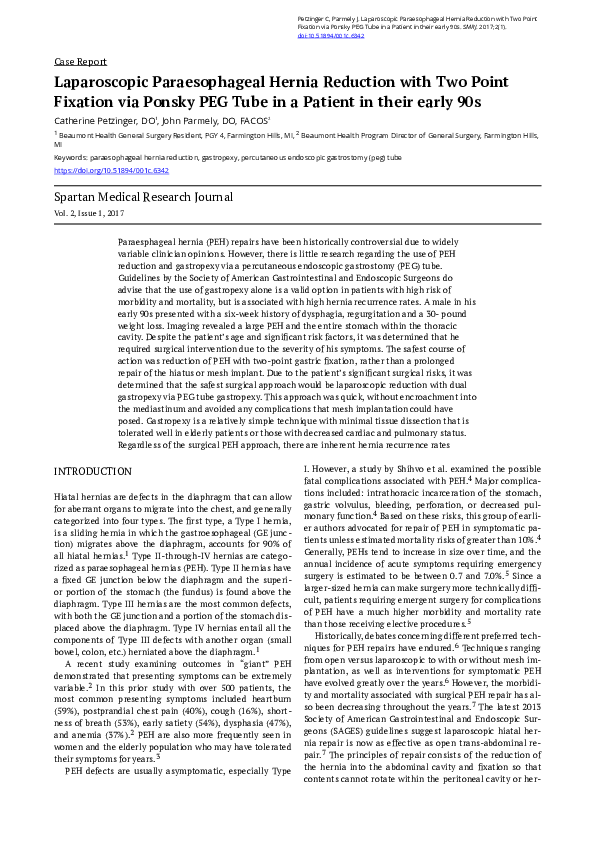 (PDF) Laparoscopic Paraesophageal Hernia Reduction with Two Point ...