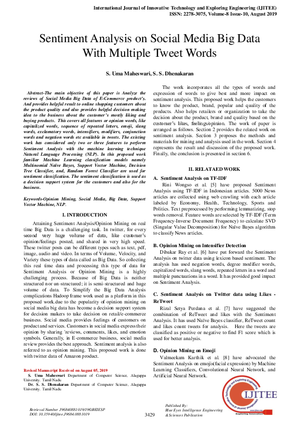 (PDF) Sentiment Analysis on Social Media Big Data With Multiple Tweet Words