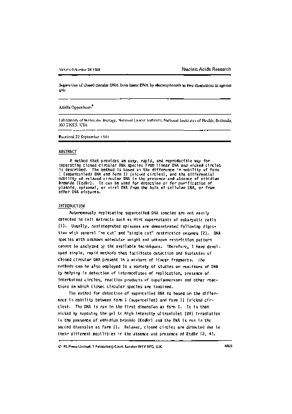 (PDF) Separation of closed circular DNA from linear DNA by ...