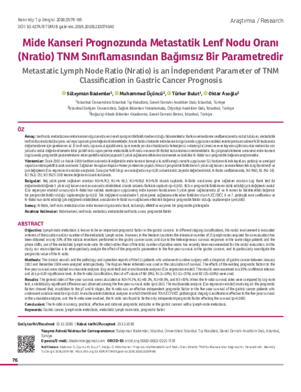 (PDF) Metastatic Lymph Node Ratio (Nratio) is an İndependent Parameter of TNM Classification in ...