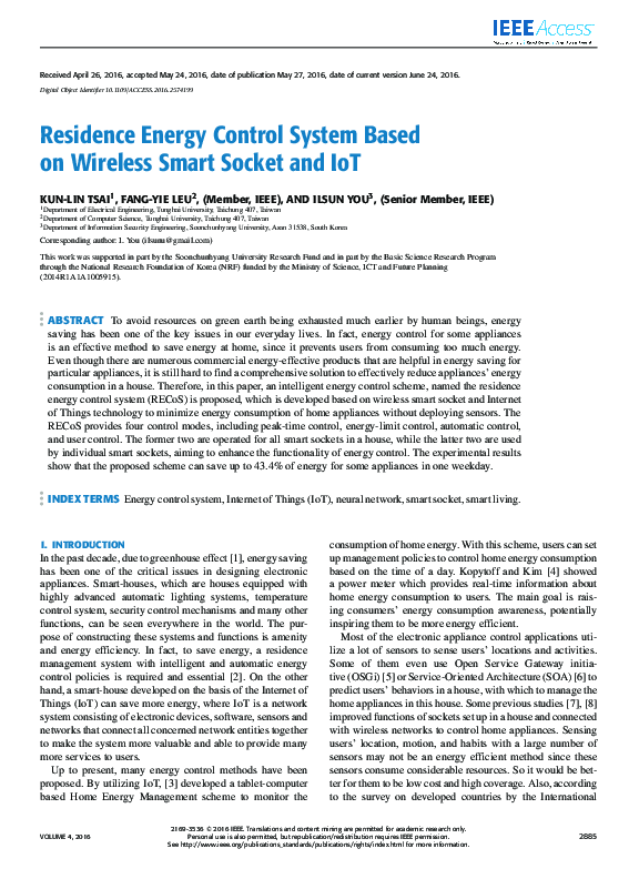 (PDF) Residence Energy Control System Based on Wireless Smart Socket ...