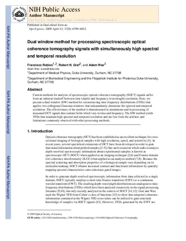 (PDF) Dual window method for processing spectroscopic optical coherence tomography signals with ...