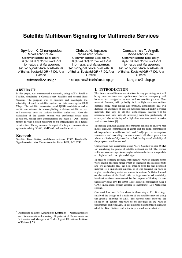 Pdf Satellite Multibeam Signaling For Multimedia Services Constantinos Angelis