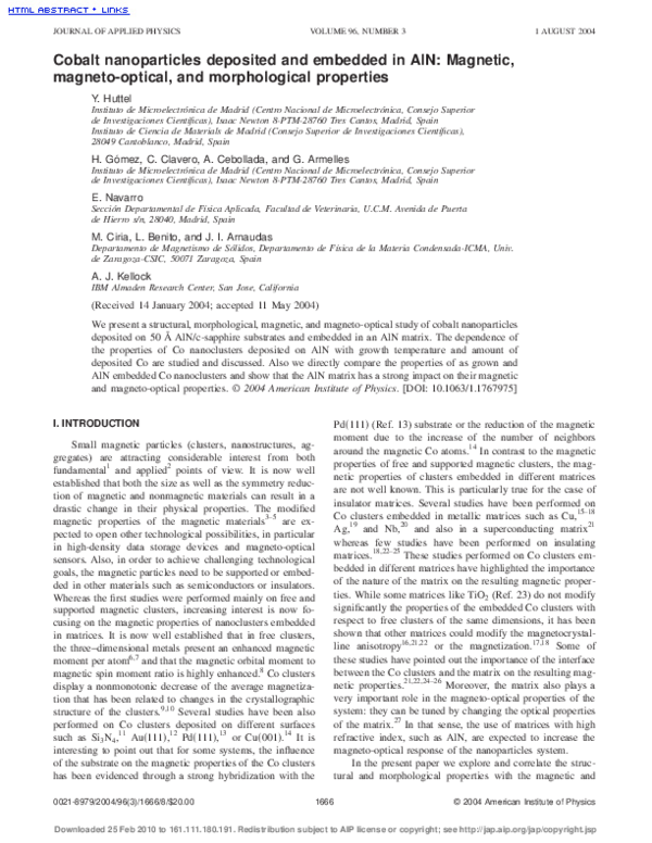 (PDF) Cobalt nanoparticles deposited and embedded in AlN: Magnetic, magneto-optical, and ...