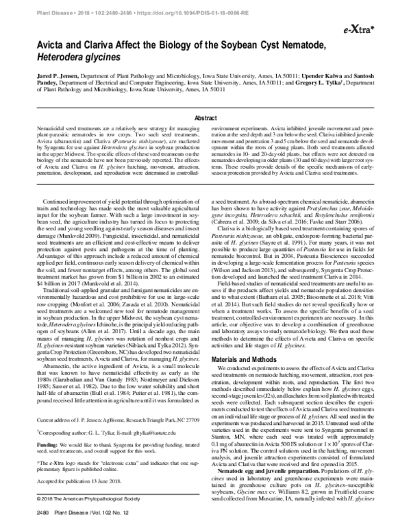 (PDF) Avicta and Clariva Affect the Biology of the Soybean Cyst ...