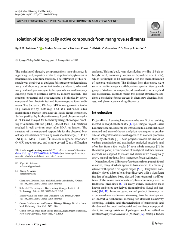 (PDF) Isolation of biologically active compounds from mangrove sediments | Michal Jablonsky ...