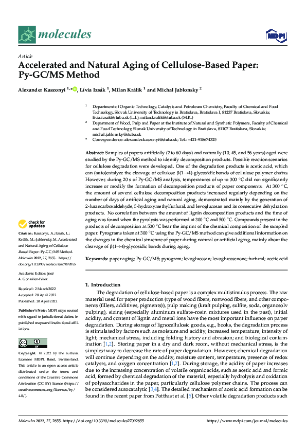 (PDF) Accelerated and Natural Aging of Cellulose-Based Paper: Py-GC/MS ...