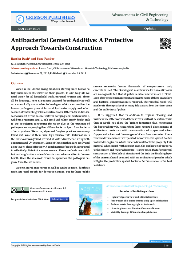 (PDF) Antibacterial Cement Additive: A Protective Approach Towards ...