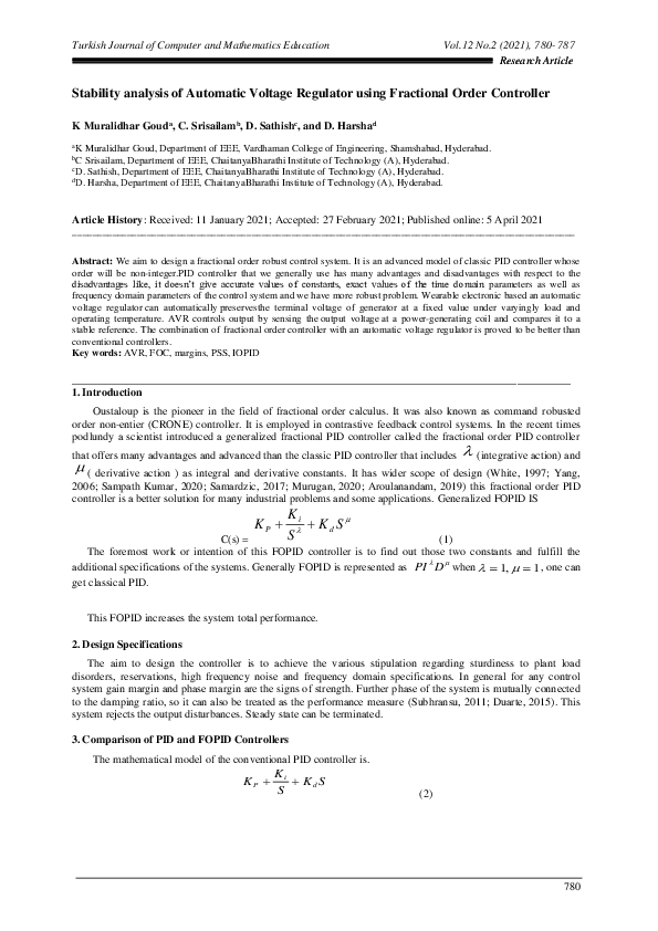 (PDF) Stability analysis of Automatic Voltage Regulator using Fractional Order Controller