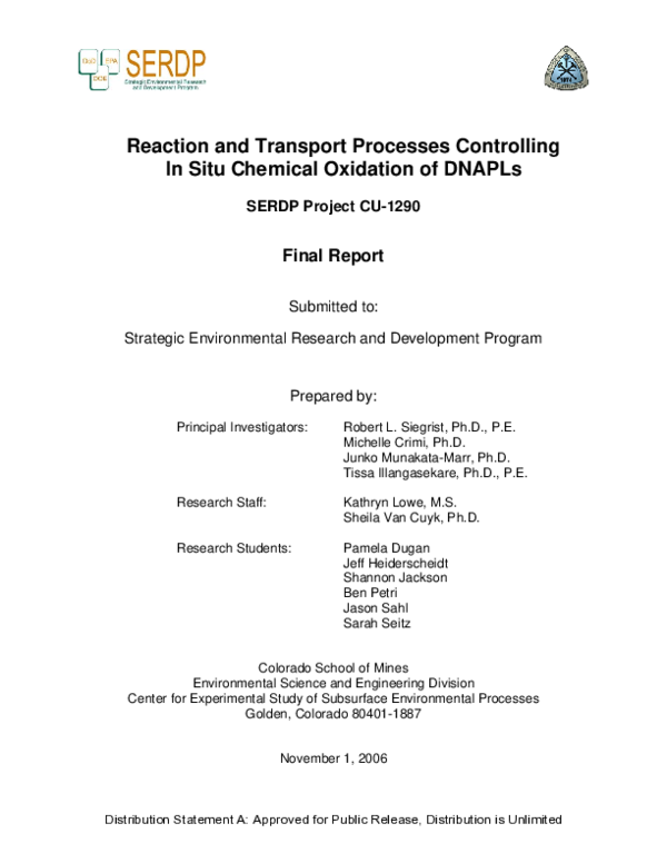 (PDF) DNAPL Oxidation: Transport and Reaction Dynamics