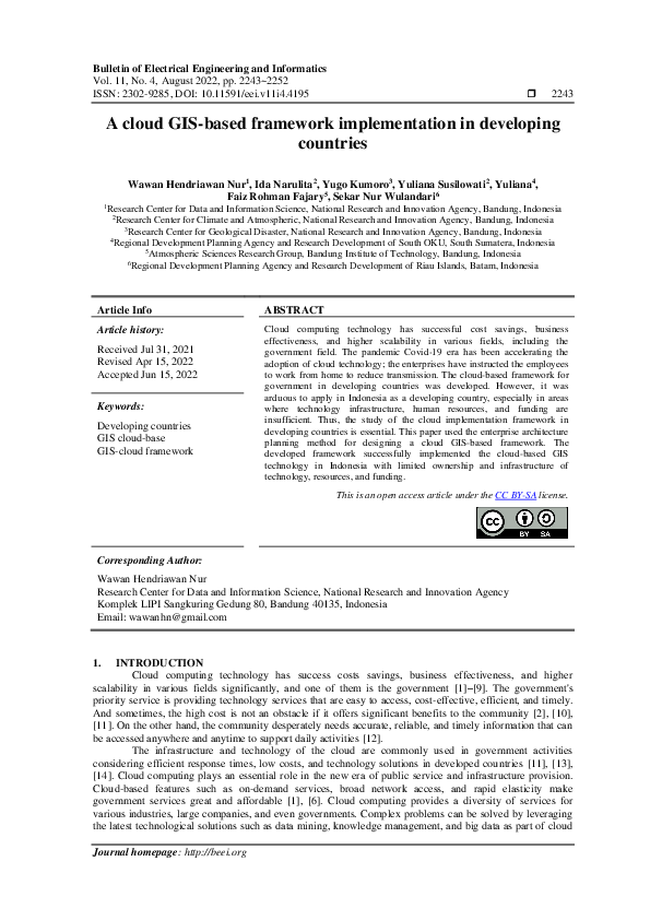 Pdf A Cloud Gis Based Framework Implementation In Developing Countries