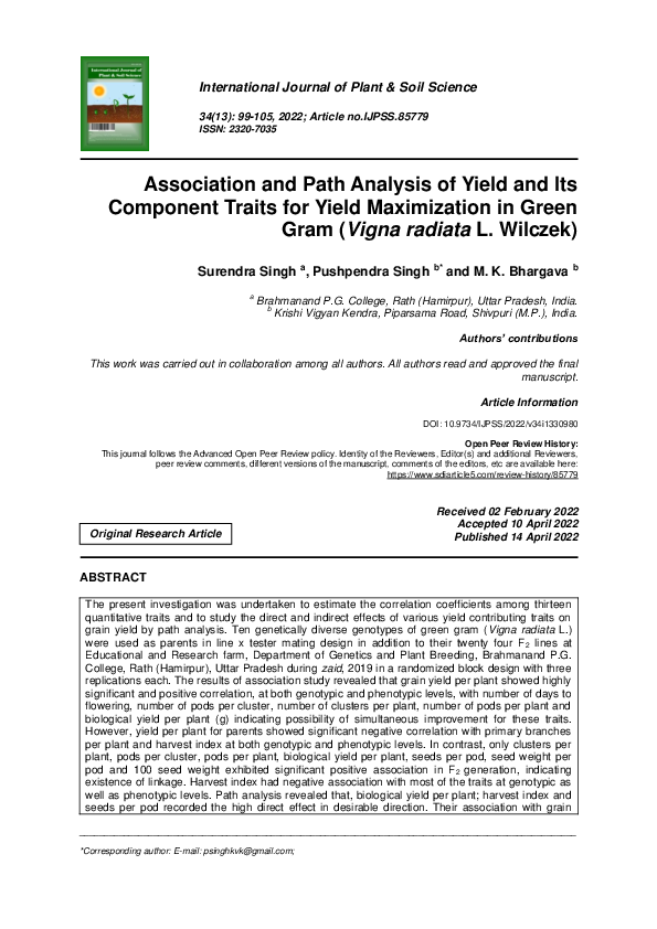 (PDF) Association and Path Analysis of Yield and Its Component Traits ...