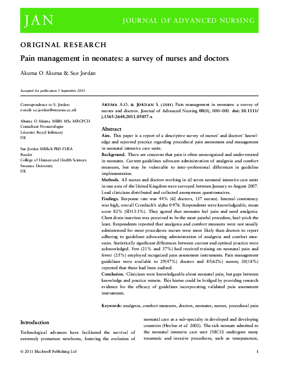 (PDF) Neonatal Pain Management: Clinician Insights