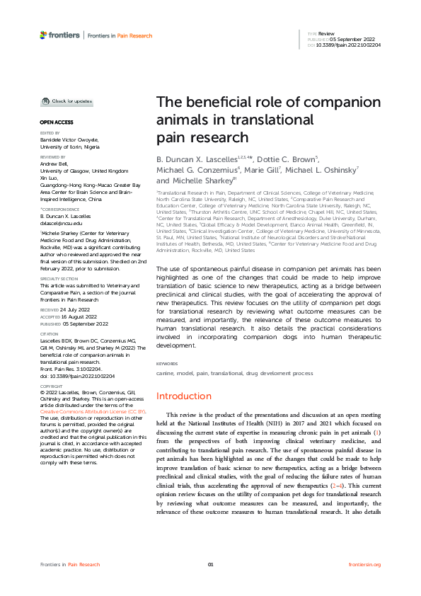 (PDF) The beneficial role of companion animals in translational pain ...