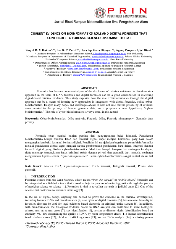 Pdf Current Evidence On Bioinformatics Role And Digital Forensics That Contribute To Forensic