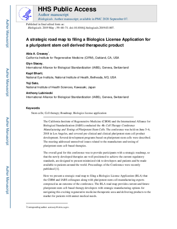 (PDF) A strategic road map to filing a Biologics License Application ...
