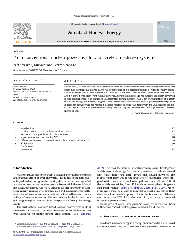 (PDF) From conventional nuclear power reactors to accelerator-driven systems