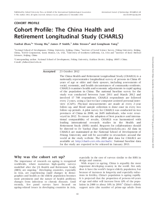 (PDF) Cohort Profile: The China Health and Retirement Longitudinal ...