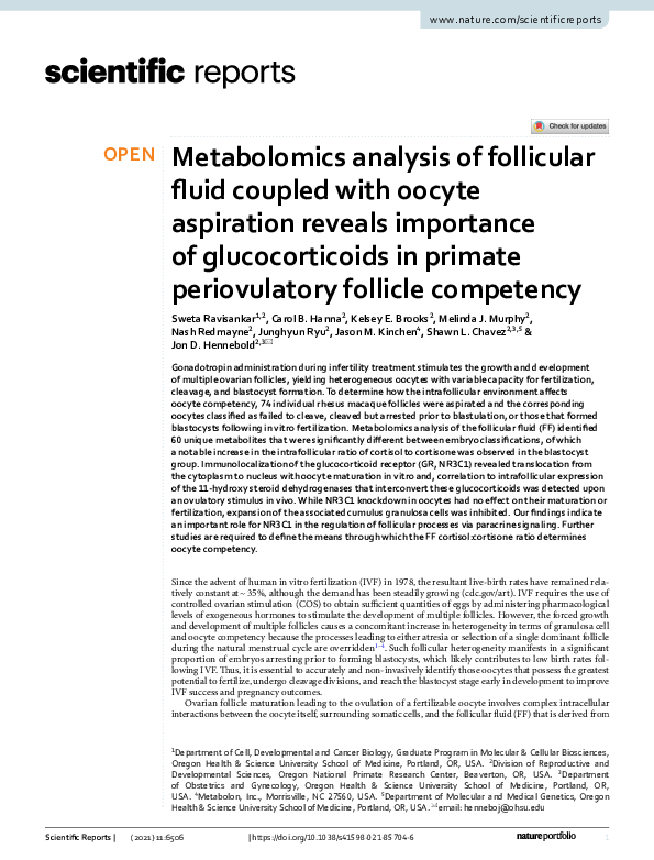 Pdf Metabolomics Analysis Of Follicular Fluid Coupled With Oocyte