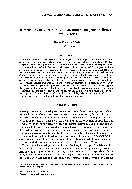 (PDF) Dimensions of community development projects in Bendel State, Nigeria