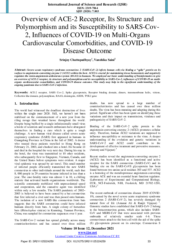 (PDF) Overview of ACE-2 Receptor, Its Structure and Polymorphism and ...