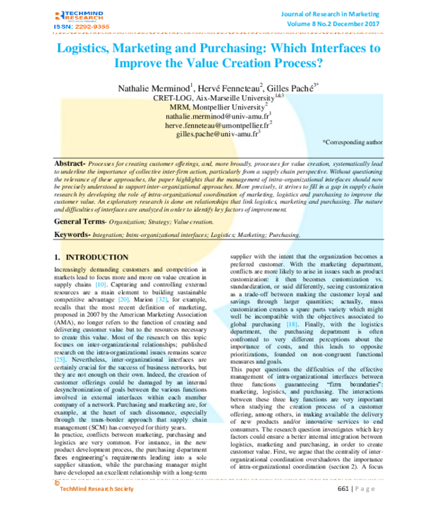 (PDF) Logistics, Marketing and Purchasing: Which Interfaces to Improve ...