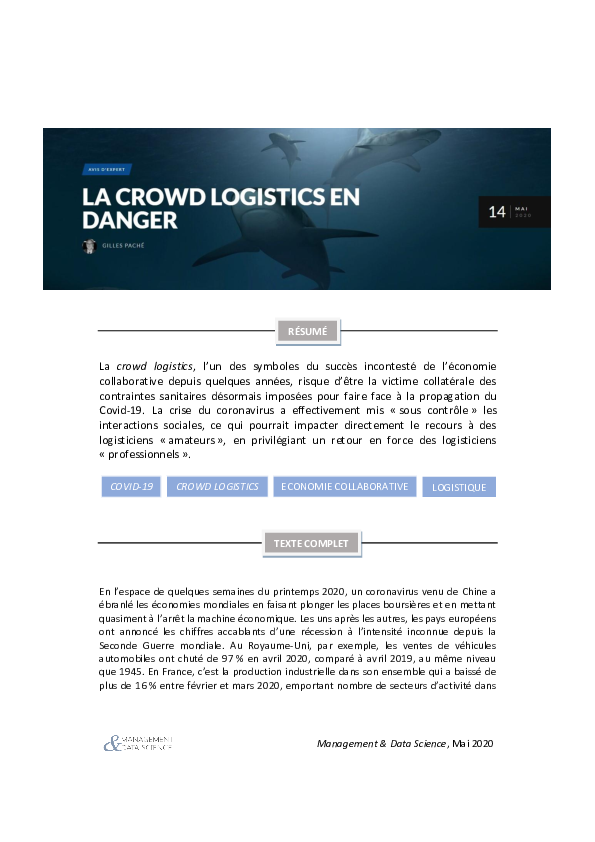 (PDF) La Crowd Logistics en danger | Gilles Paché - Academia.edu