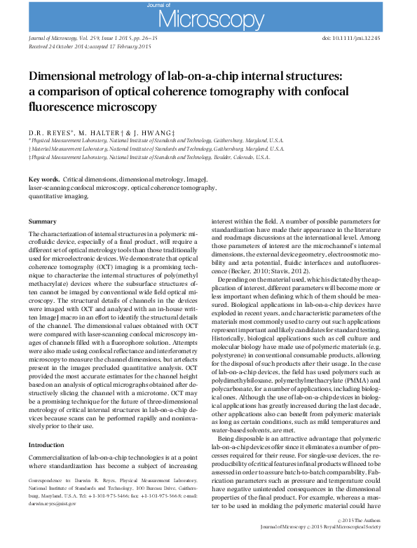 (PDF) Dimensional metrology of lab-on-a-chip internal structures: a comparison of optical ...