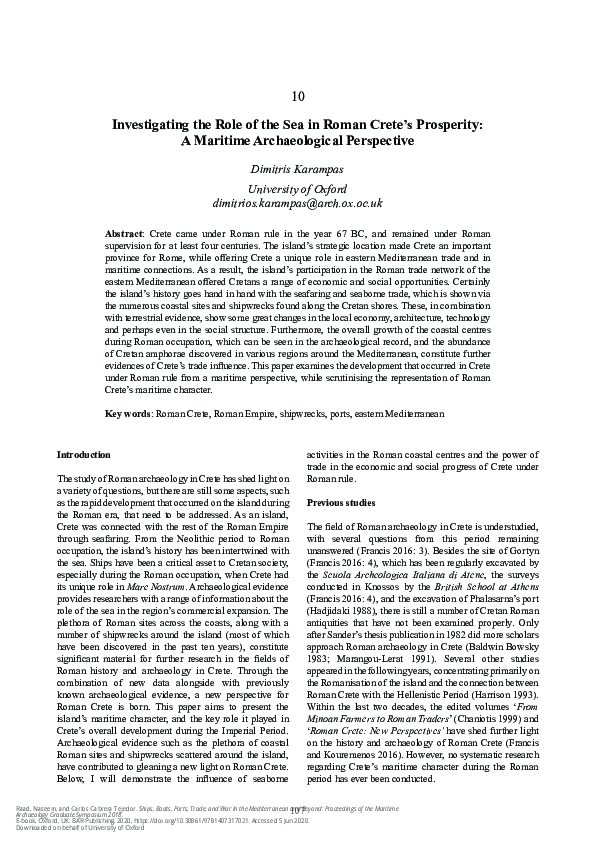(PDF) Karampas, D. (2020). Investigating the Role of the Sea in Roman ...