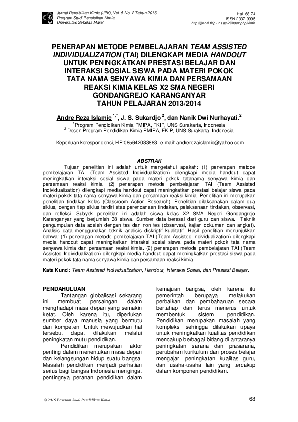 (PDF) Penerapan Metode Pembelajaran Team Assisted Individualization ...