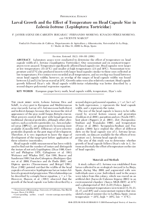(PDF) Larval Growth and the Effect of Temperature on Head Capsule Size ...