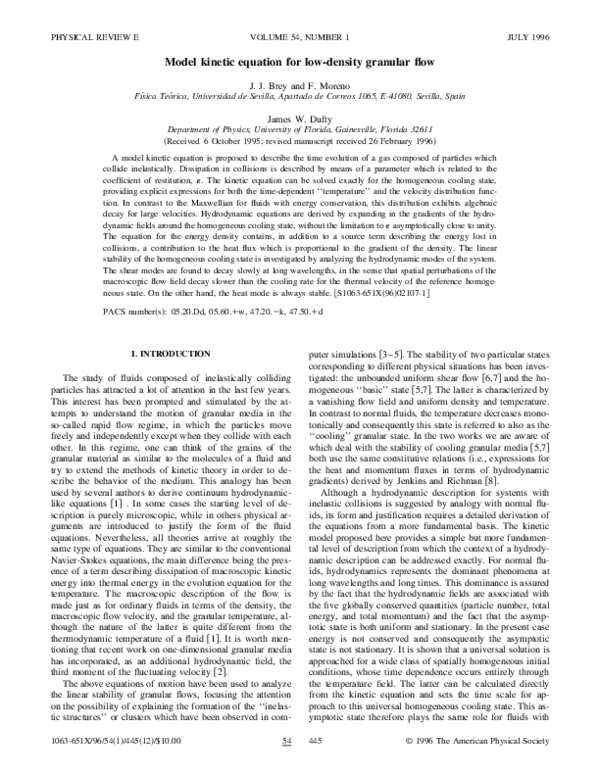 Pdf Model Kinetic Equation For Low Density Granular Flow
