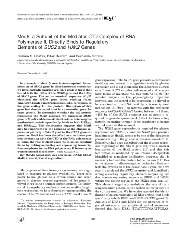 (PDF) Med8, a Subunit of the Mediator CTD Complex of RNA Polymerase II ...