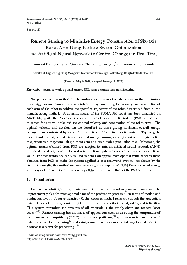 (PDF) Remote Sensing to Minimize Energy Consumption of Six-axis Robot Arm Using Particle Swarm ...