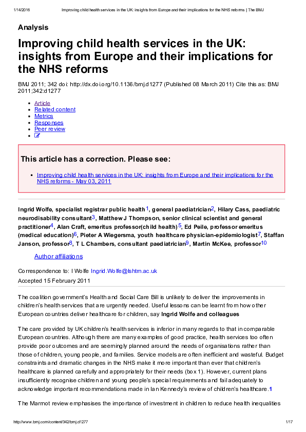 (PDF) Improving child health services in the UK: insights from Europe ...