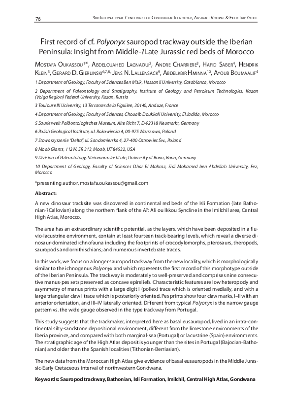 (PDF) First record of cf. Polyonyx sauropod trackway outside the ...